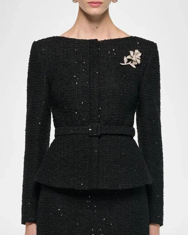 Roland Mouret Sequin Boucle Belted Peplum Jacket