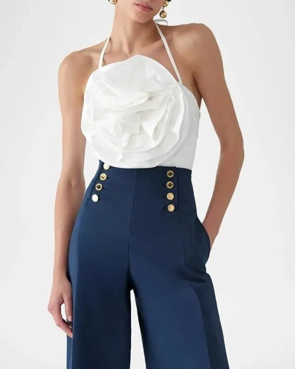 Carolina Herrera Rose Applique Halter Top - White