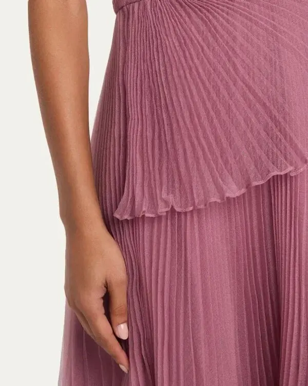 Theia Cece Pleated One-shoulder Organza Midi Dress - Dusk