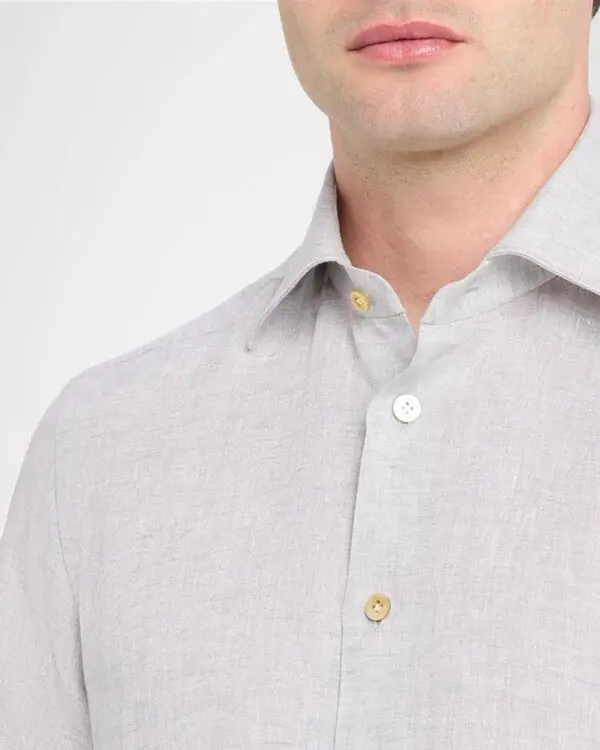 Kiton Apos;s Solid Linen Button-down Shirt With Mother-of-pearl