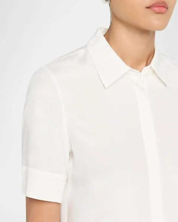 Lafayette 148 New York Scottie Button-down Cotton Blouse - Cloud