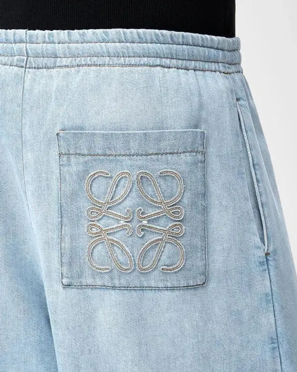 Loewe X Paula & Apos;s Ibiza & Apos;s Denim Cropped Wide-leg Drawstring Pants - Blue