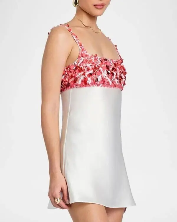 Retrofete Winifred Embellished Satin A-line Mini Dress