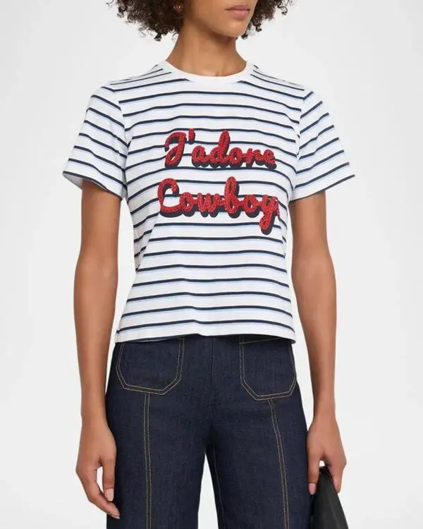 Cinq À Sept J & Apos;adore Cowboys Embellished Shrunken Tee