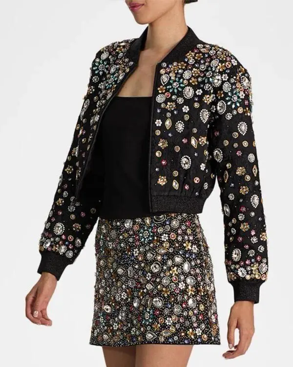 Alice + Olivia Jackie Embellished Cropped Jacket - Black/mult