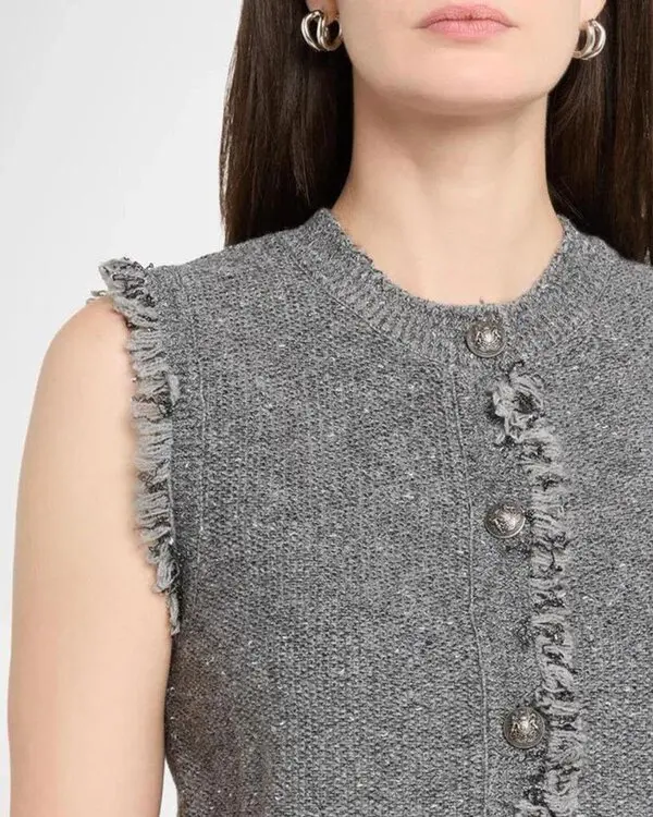 Kobi Halperin Fringed Tweed Sweater Vest - Grey