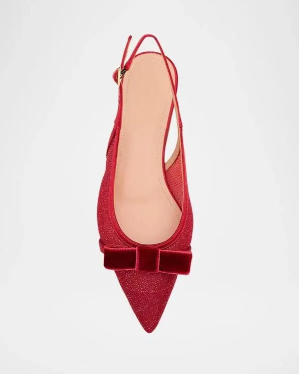 MALONE SOULIERS Jama Glitter Mesh Slingback Flats - Red/scarlet