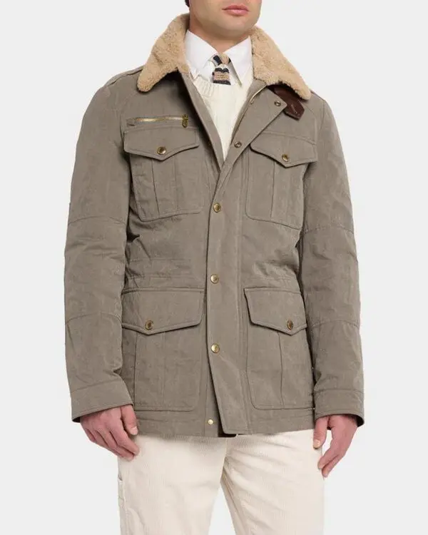 Brunello Cucinelli Apos;s Shearling-collar Waxed Techno Cotton Safari Jacket