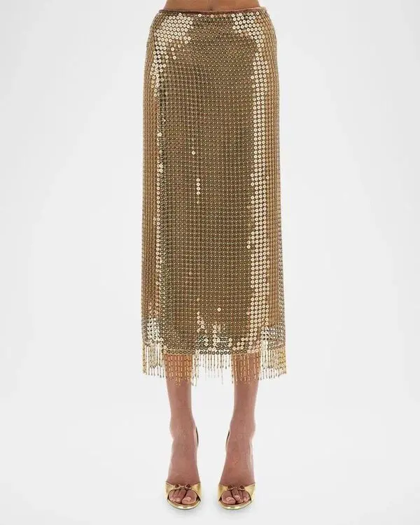 Roberto Cavalli Sequined Fishnet Midi Wrap Skirt - Gold