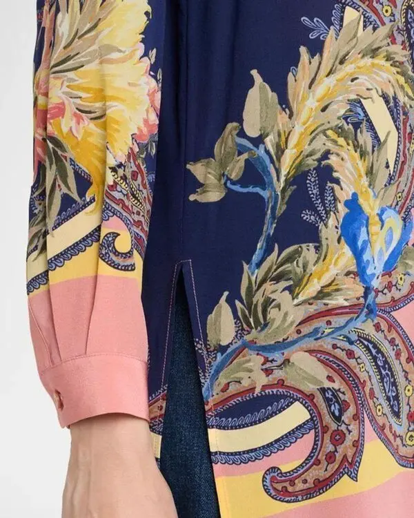 Etro Paisley-print Silk Button-down Tunic Shirt