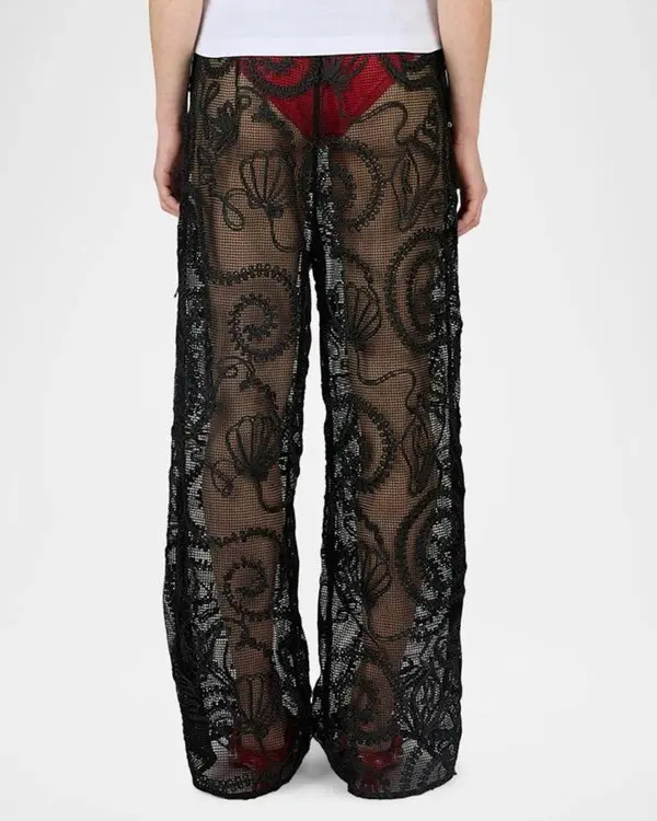 GANNI Embroidered Sheer Net Pants