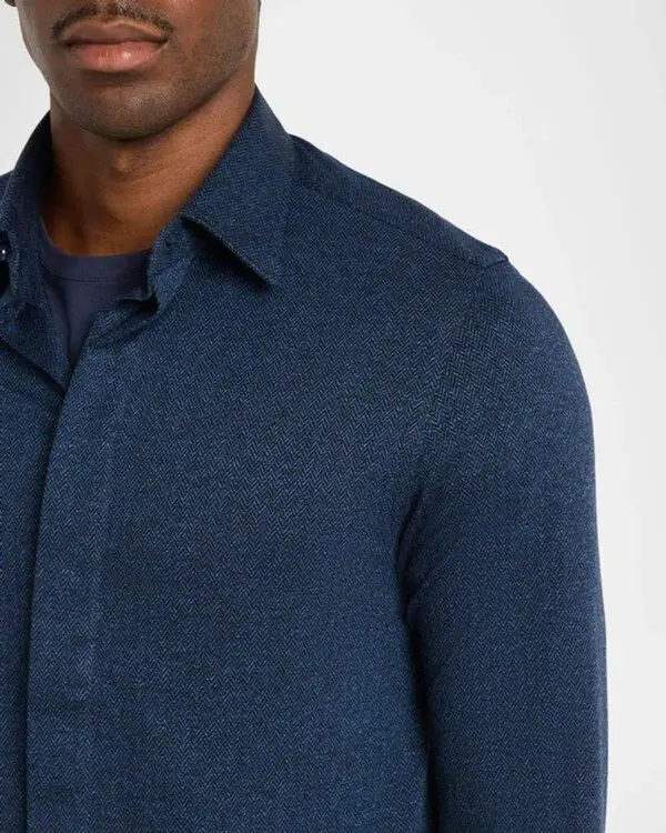 Emporio Armani Apos;s Cotton Micro-chevron Button-front Shirt