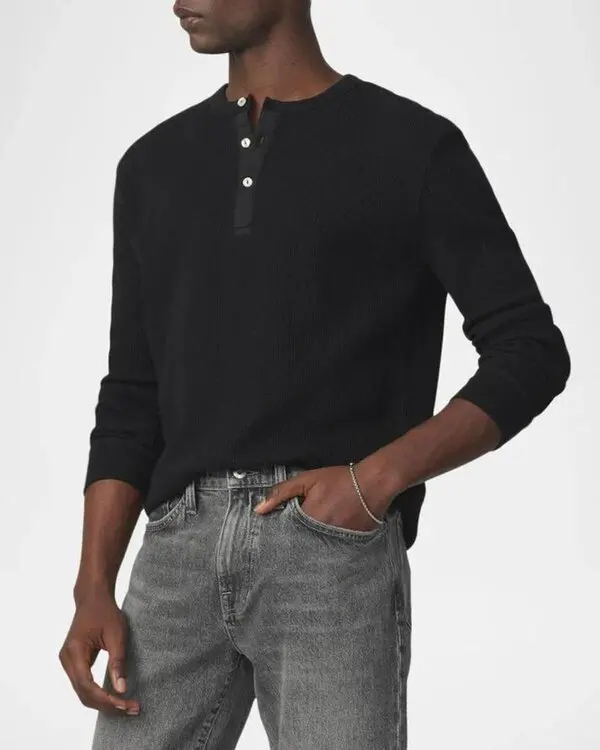 JOE & APOS;S JEANS Apos;s Waffle-knit Cotton Long-sleeve Henley - Black
