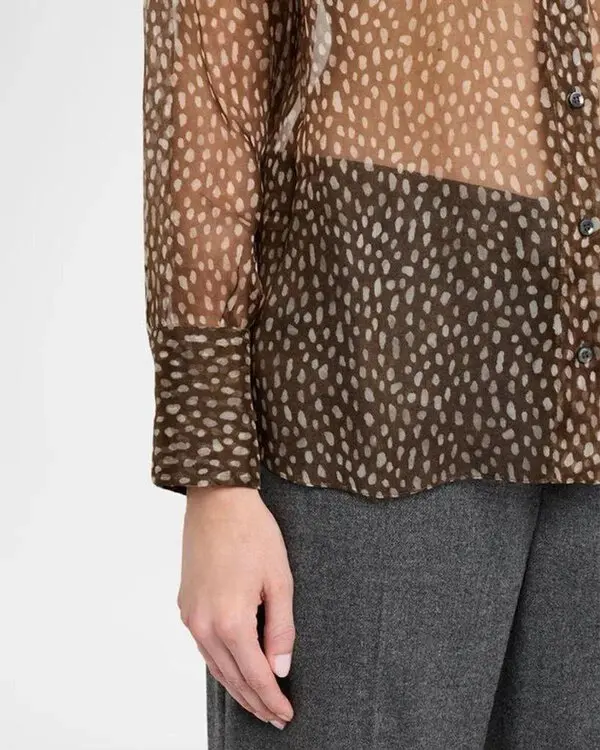 Brunello Cucinelli Pois-lier Print Long-sleeve Silk Blouse - Chocolate