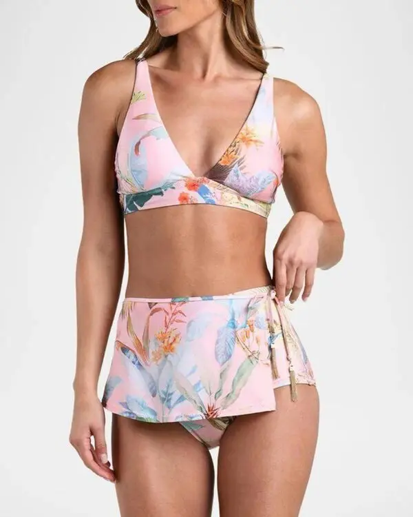 L & APOS;AGENCE Lexie Palm-print Bikini Top