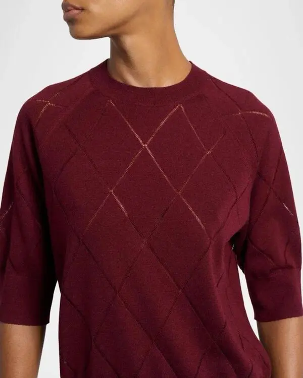 Dries Van Noten Diamond Knit Elbow-sleeve Crewneck Sweater - Wine
