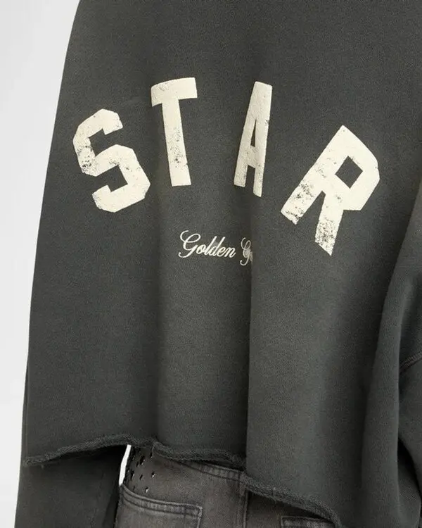 GOLDEN GOOSE Star Oversized Cropped Hoodie - Charcoal