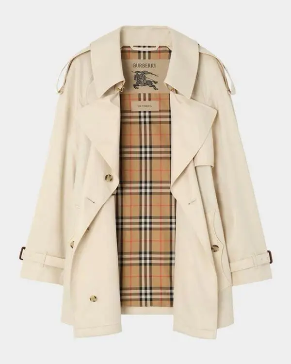 Burberry Fitzrovia Tropical Gabardine Short Trench Coat - Stonebeige