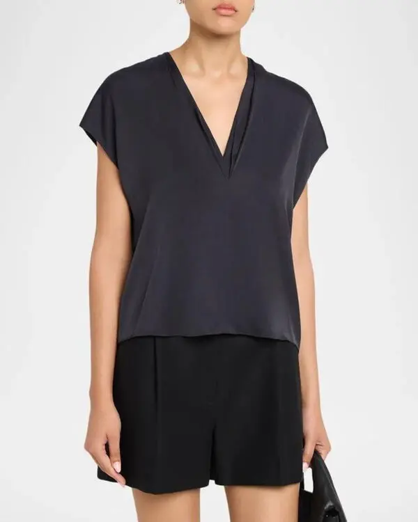 Vince Sleeveless Draped Pima Cotton Top - Ink