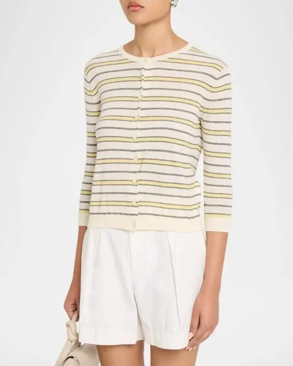 Vince Stripe Three-quarter Sleeve Cardigan
