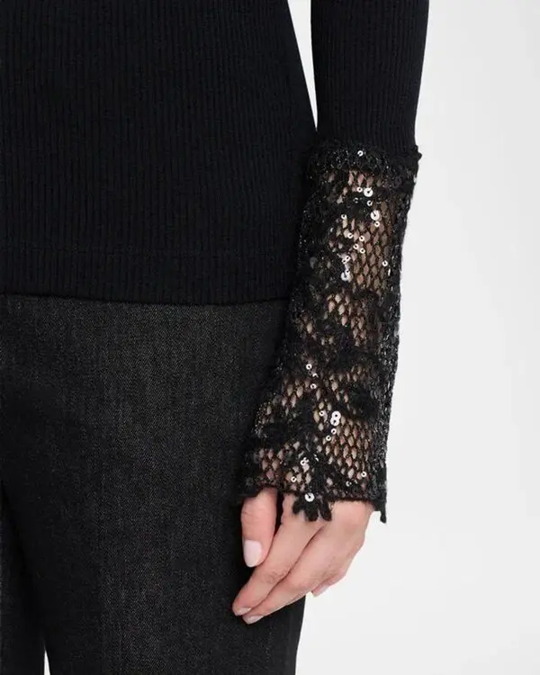 Brunello Cucinelli Lace Glow Embroidered Long-sleeve Top