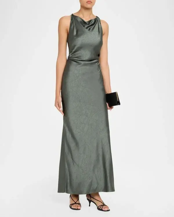 Vince Twist Satin Maxi Dress - Olive