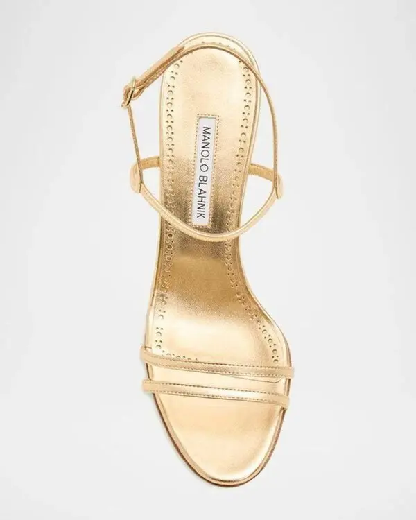 Manolo Blahnik 105mm Ciagapla Metallic Leather Sandals