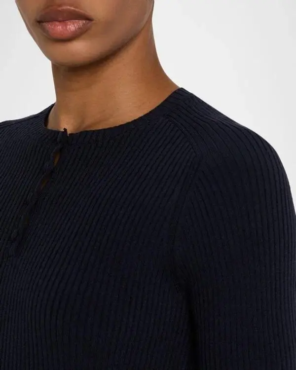 Lafayette 148 New York Slim-fit Rib Knit Cotton Sweater - Cadet Khak