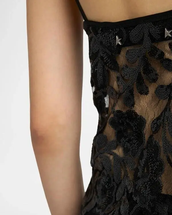 GOLDEN GOOSE Journey Sequined Floral-embroidered Tulle Tank Top