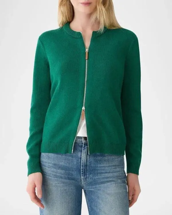 Lafayette 148 New York Crewneck Cotton-silk Cardigan - Grass