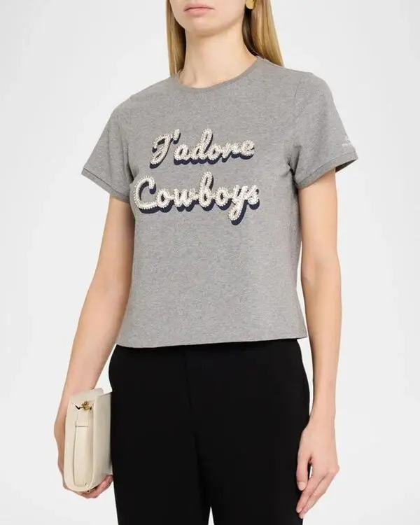 Cinq À Sept J & Apos;adore Cowboys Embellished Shrunken Tee