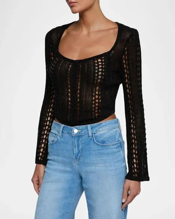 L & APOS;AGENCE Orine Pointelle-knit Top