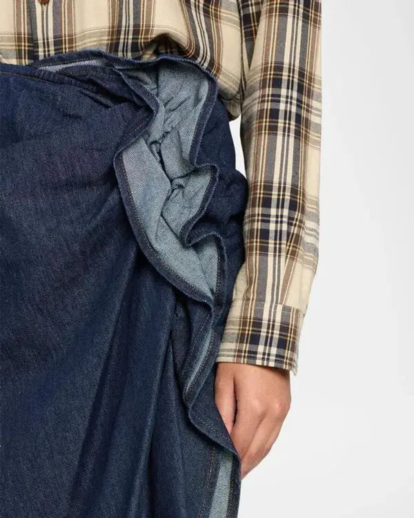 Dries Van Noten Ruffled Denim Midi Skirt - Indigo