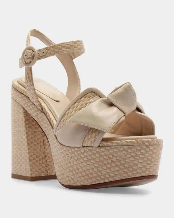 ALEXANDRE BIRMAN Maxi Clarita Flare 120mm Raffia &amp; Leather Platform Sandals