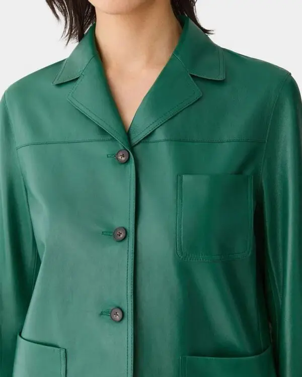 Lafayette 148 New York Three-pocket Nappa Leather Jacket - Grass