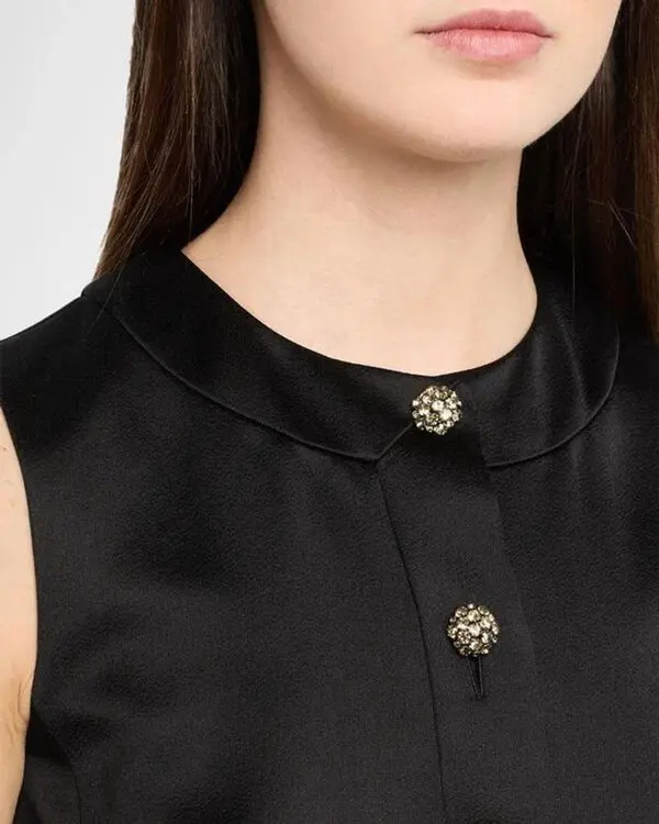 Saint Laurent Crystal Buttoned Satin Sleeveless Mini Dress