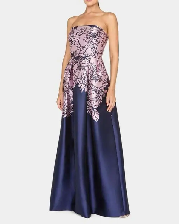 KAY UNGER Leona Floral Strapless Gown - Deep Navy