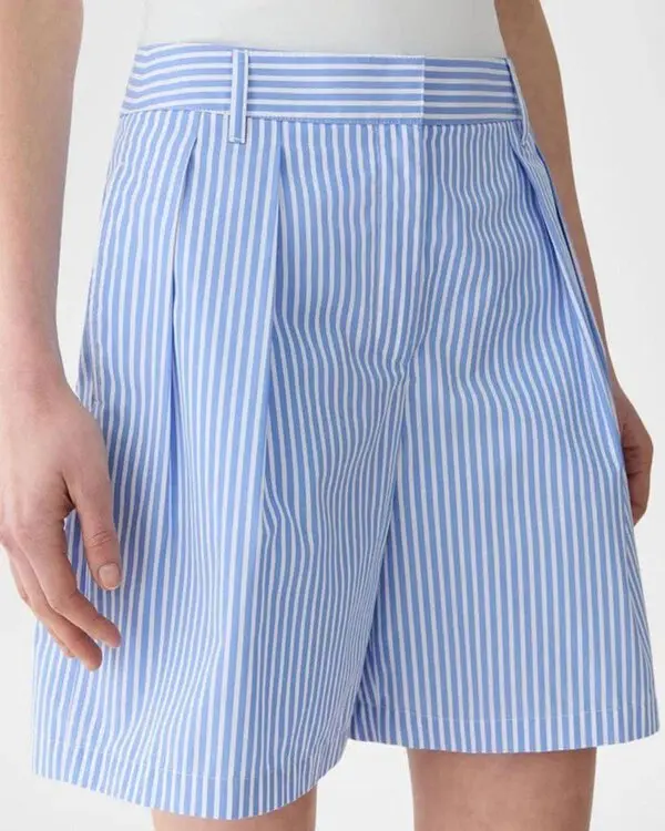 Lafayette 148 New York Park Pleated Striped Cotton Shorts