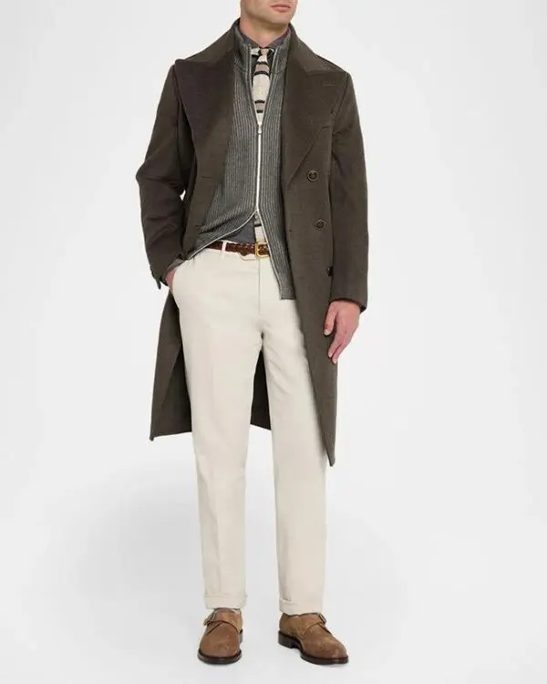 Brunello Cucinelli Apos;s Wool Mid-length Double-breasted Overcoat