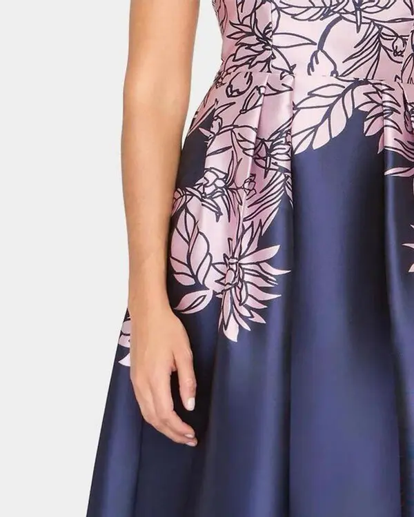 KAY UNGER Evaline Satin Tea-length Dress - Deep Navy