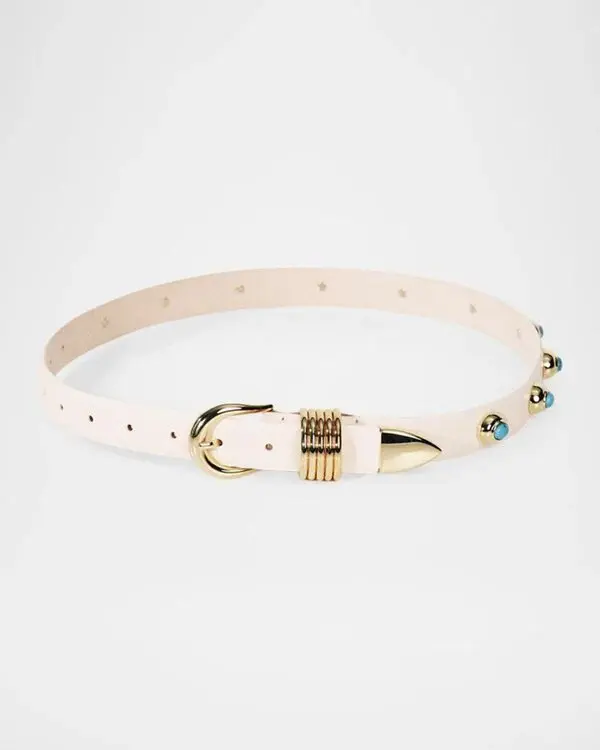 DEHANCHE Hollyhock Stone Tiger & Apos;s Eye & 24k Gold-plated Leather Belt - Ivory Leat