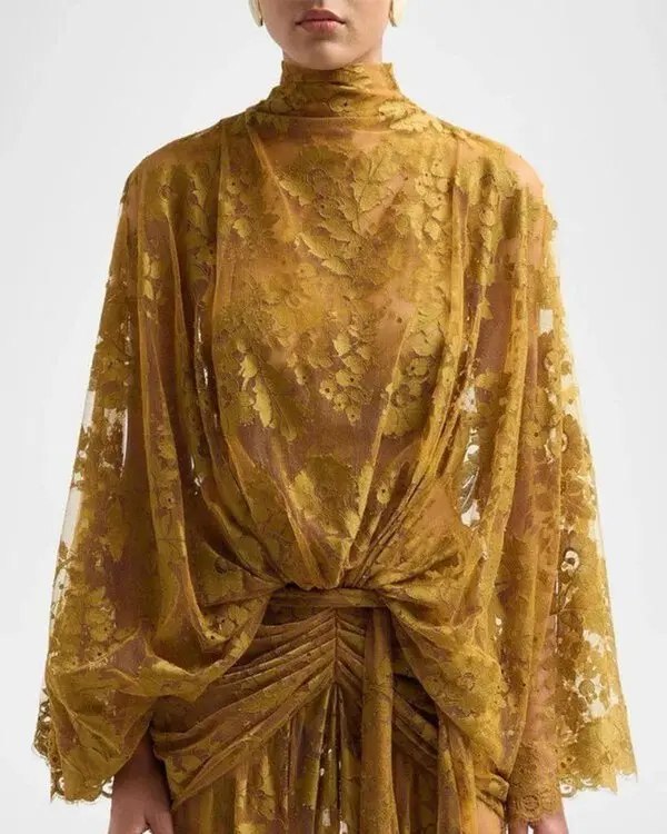 Zimmermann Ascent Ruched Lace Batwing Gown