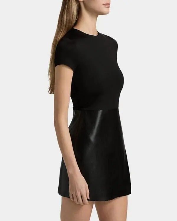 Alice + Olivia Sabine Mixed-media Short-sleeve Minidress - Black