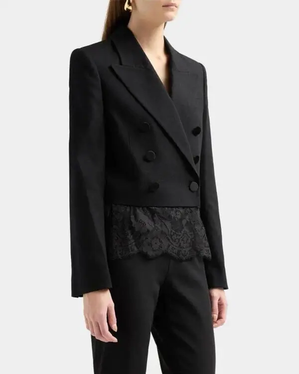 Zimmermann Lace-trim Wool-blend Double-breasted Jacket - Black