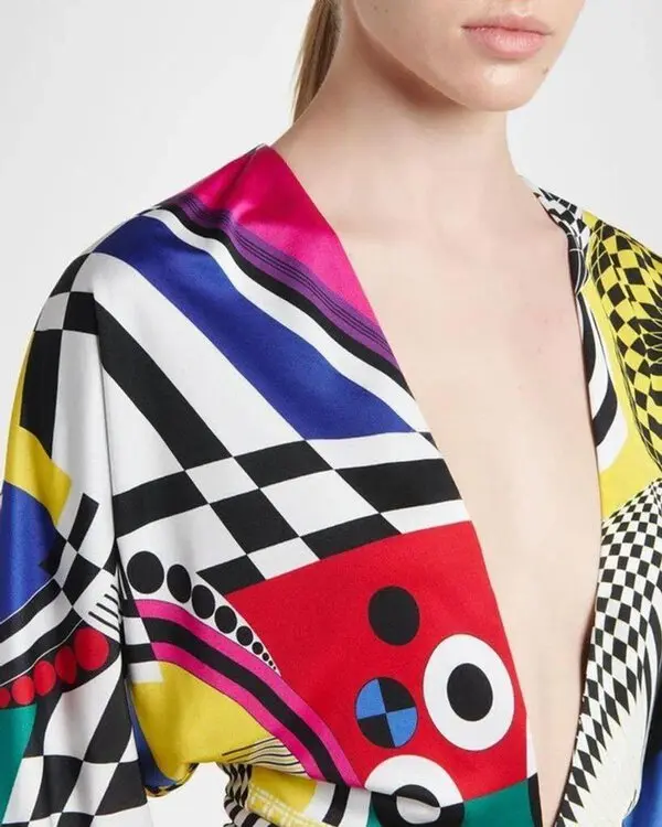 Versace Teatro Long-sleeve Wrap Mini Dress - Multicolor