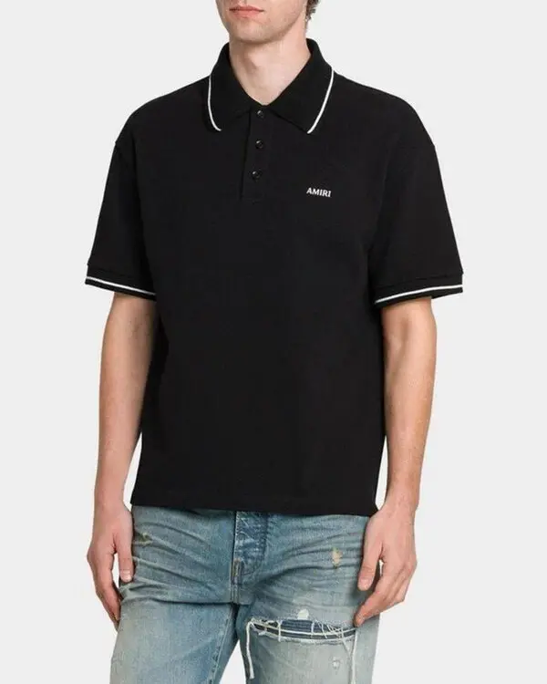Amiri Logo Cotton Polo Shirt - Black