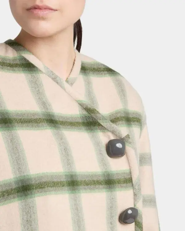 Valentino Garavani Interferenze Shearling-cuff Plaid Jacket - Vaniglia