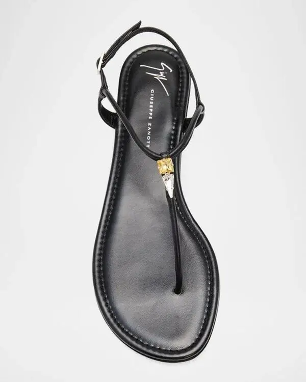 GIUSEPPE ZANOTTI Hobby Embellished Flat Leather Thong Sandals - Nero
