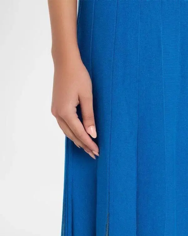Elie Tahari Raelynn Rib-knit Pleated A-line Midi Dress - Deep Blue
