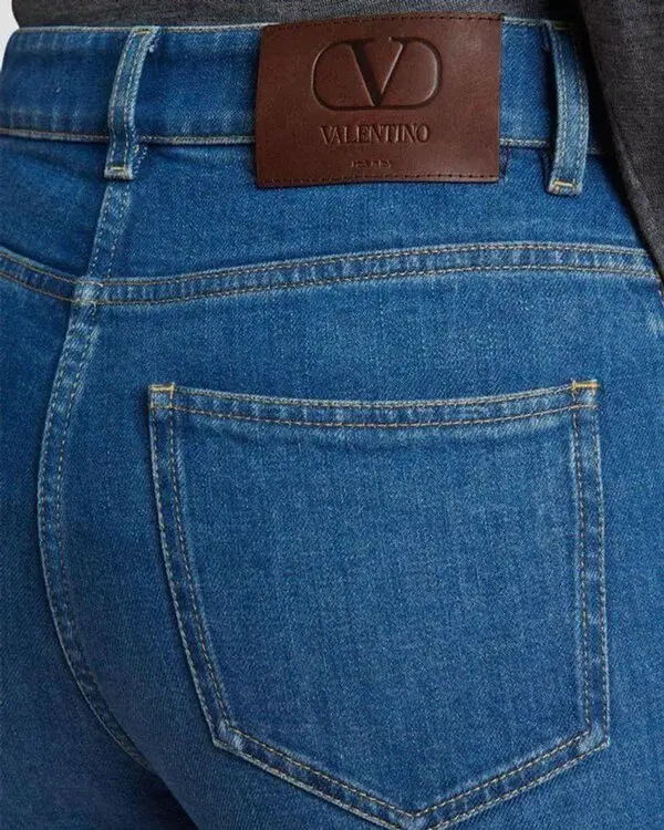 Valentino Garavani Lace-hem Denim Skinny-leg Ankle Jeans - Medium Blu